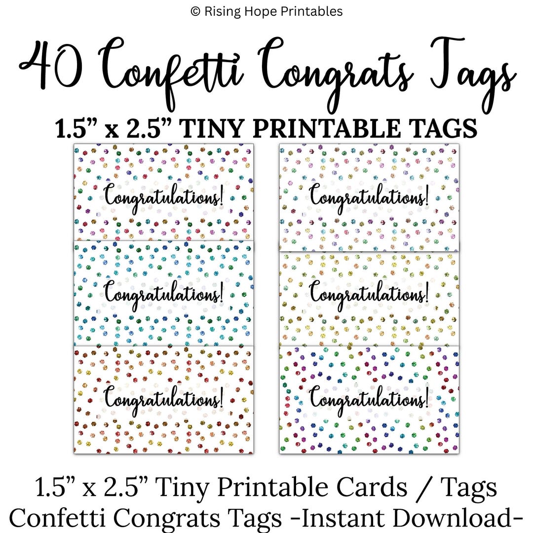 Tiny Confetti Congratulations Tags- DIGITAL DOWNLOAD, Small Printable ...