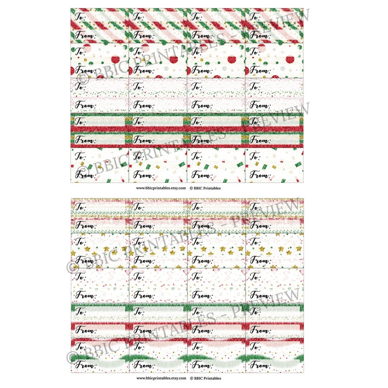 40 Tiny Christmas Gift Tags- DIGITAL DOWNLOAD, Small Tiny Red Green ...