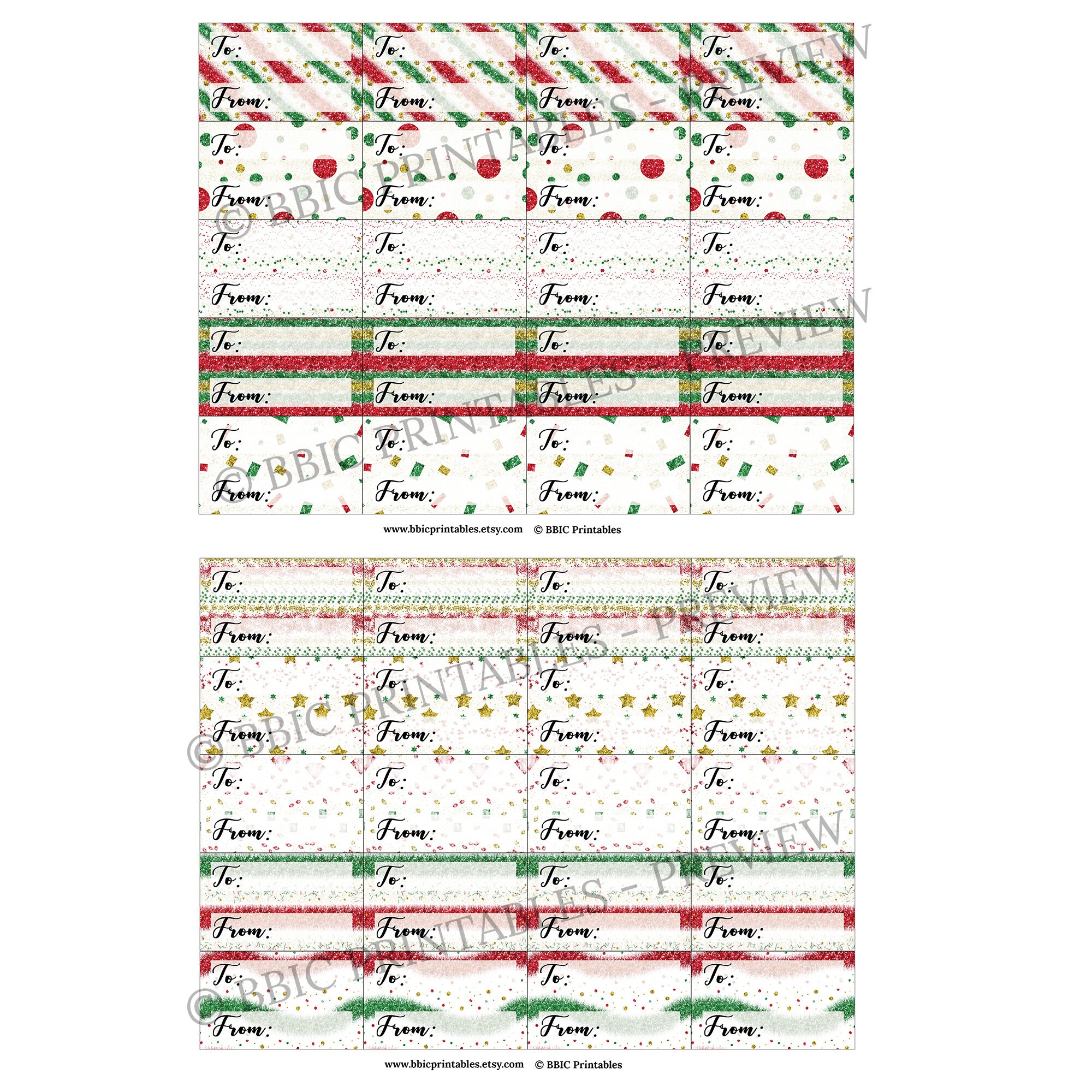 40 Tiny Christmas Gift Tags- DIGITAL DOWNLOAD, Small Tiny Red Green ...
