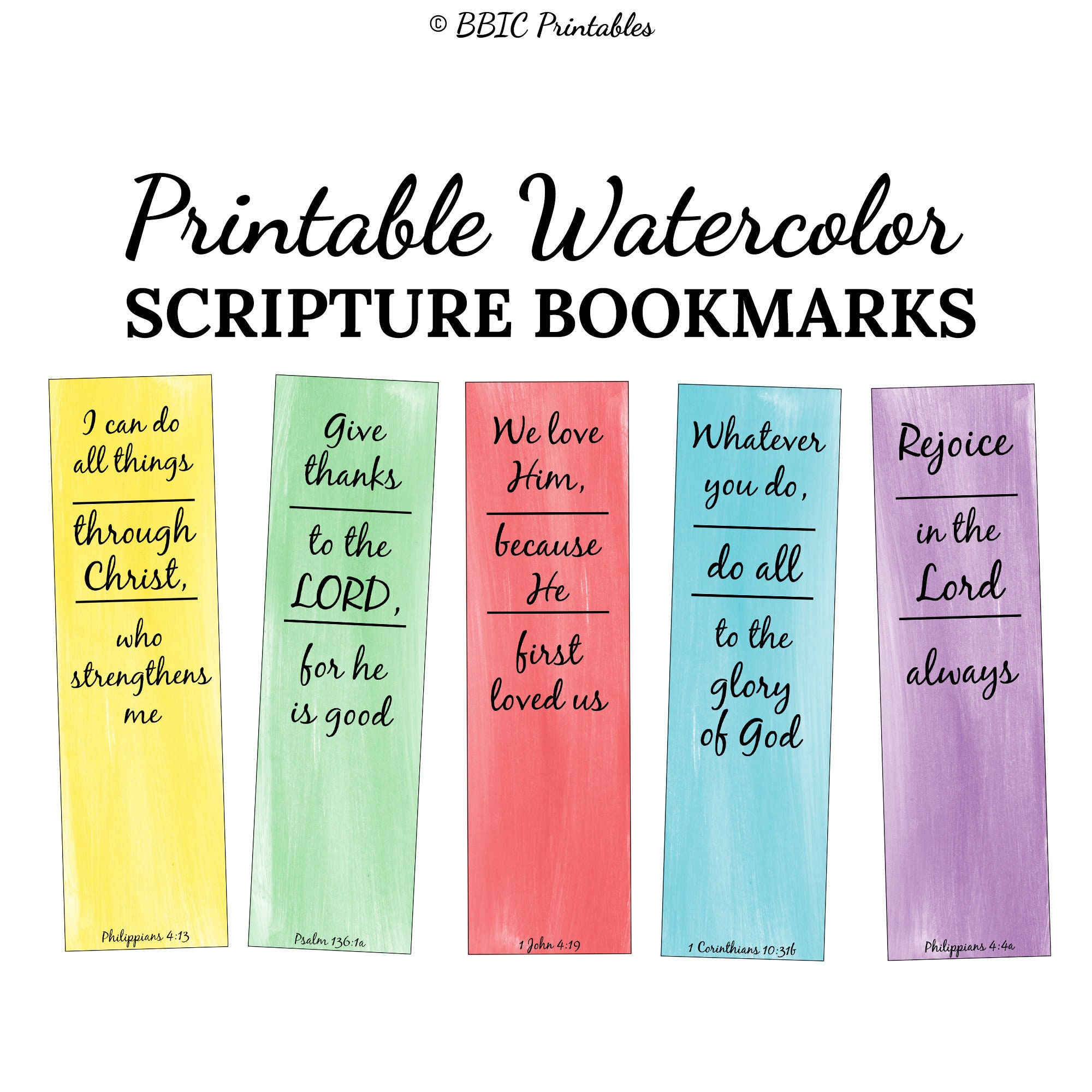 10 Watercolor Bookmarks Printable Scripture -C2- INSTANT DOWNLOAD, 2x7 ...