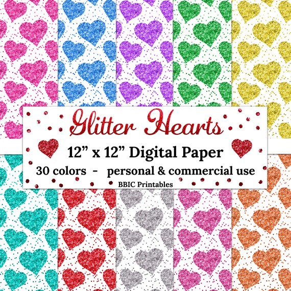 Glitter Hearts Digital Paper INSTANT DOWNLOAD 12x12 Glittery | Etsy