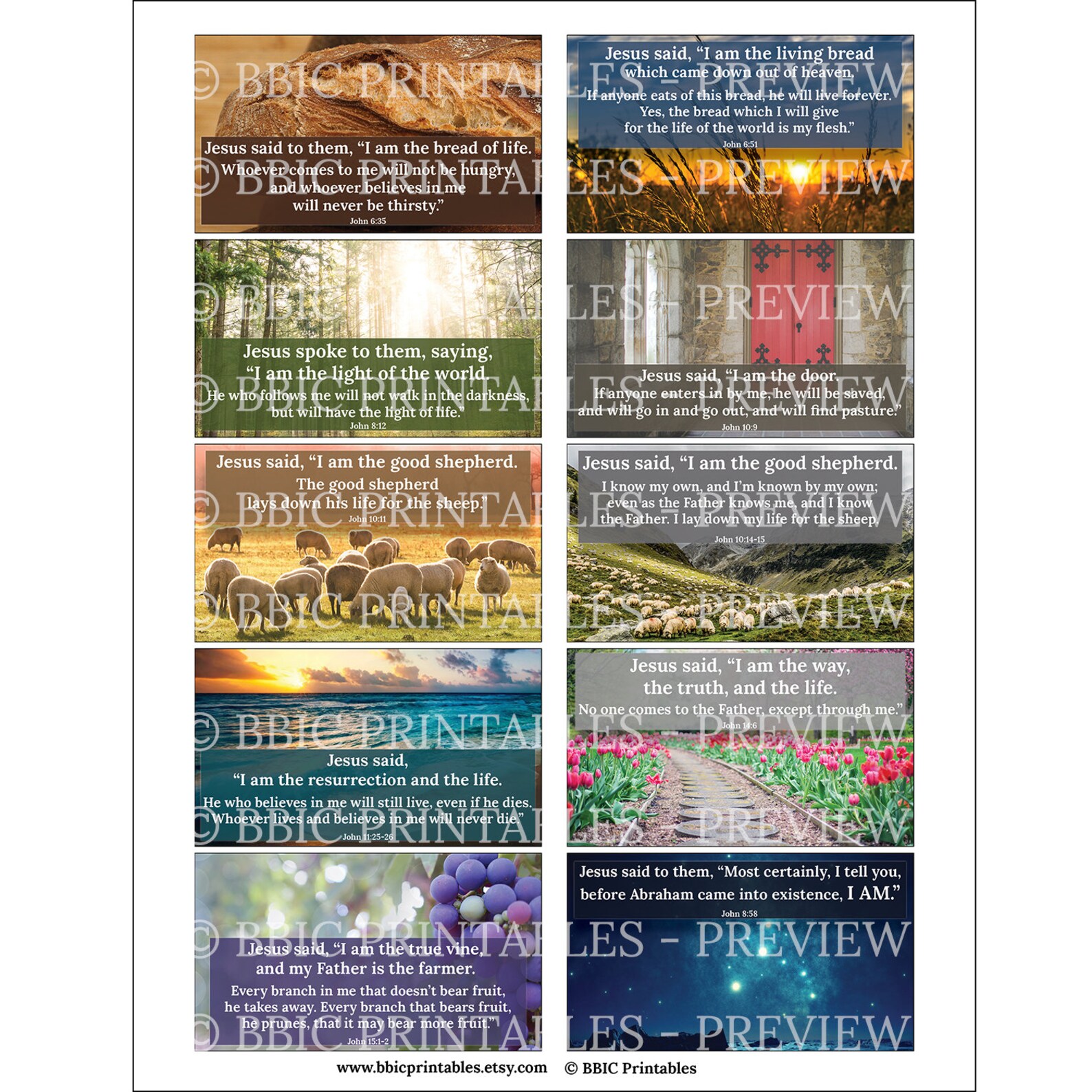 10 Mini Jesus "i Am" Printable Scripture Cards -I Am Collection #1 ...
