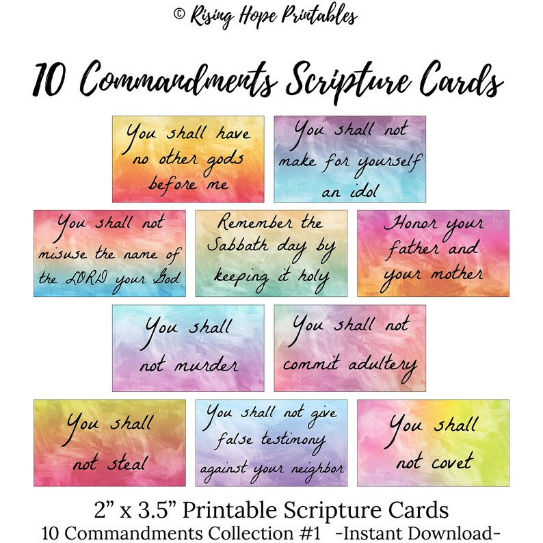 10 Commandments Printable Scripture Cards collection 1 INSTANT DOWNLOAD ...