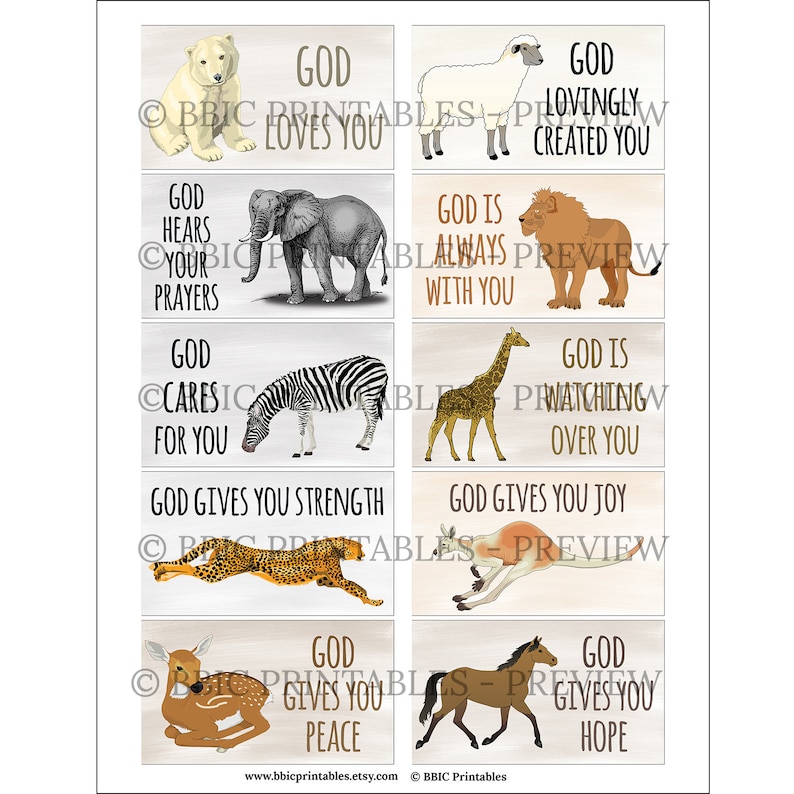 10 Kids Animal Scripture Cards -kids Collection #1- INSTANT DOWNLOAD ...
