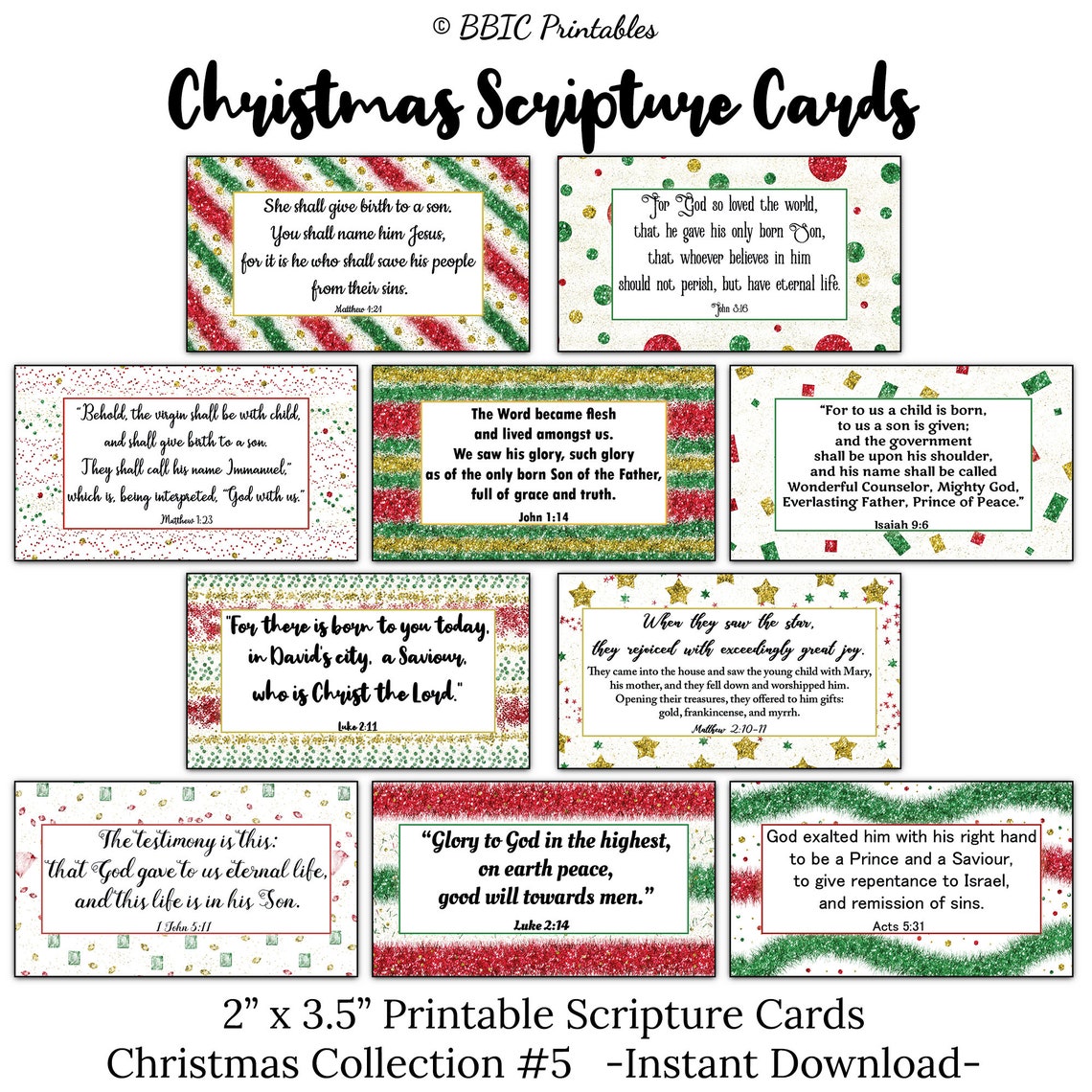 CHRISTMAS Scripture Cards C5 INSTANT DOWNLOAD, Merry Christmas Bible ...