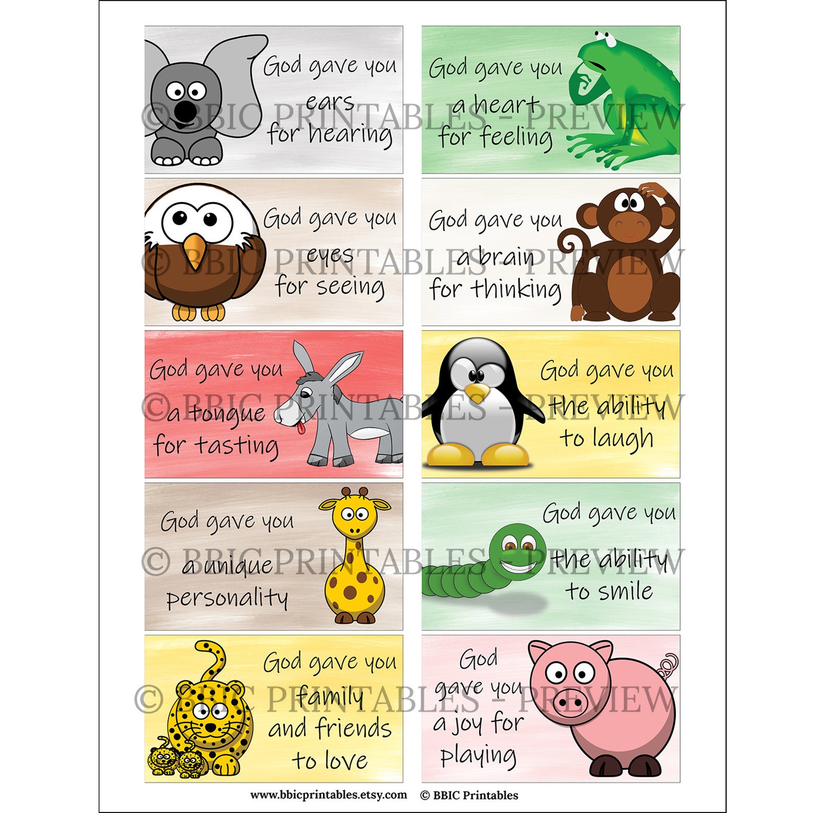 10 Kids Cartoon Animal Christian Cards kids Collection 3 - Etsy