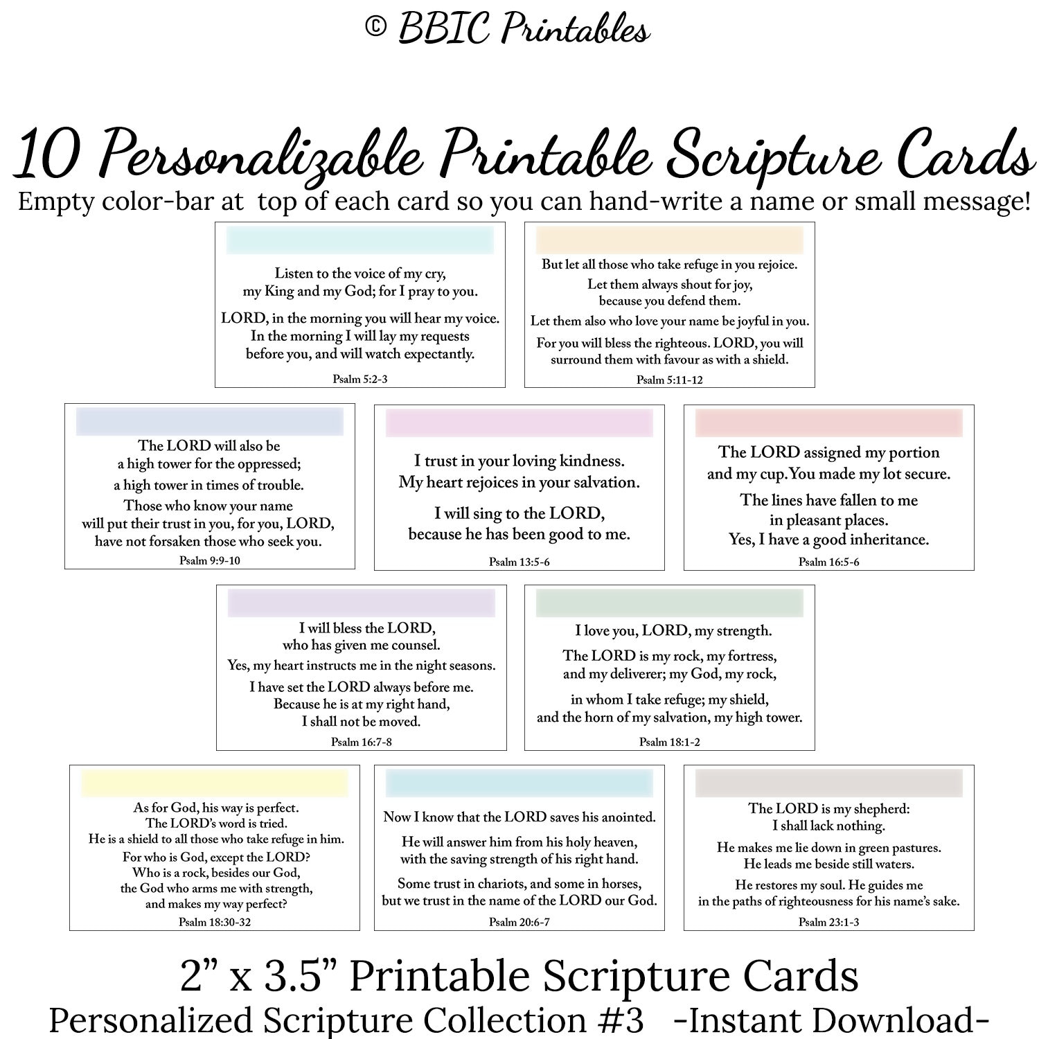10 Personalizable Printable PSALM Scripture Cards -personalized ...