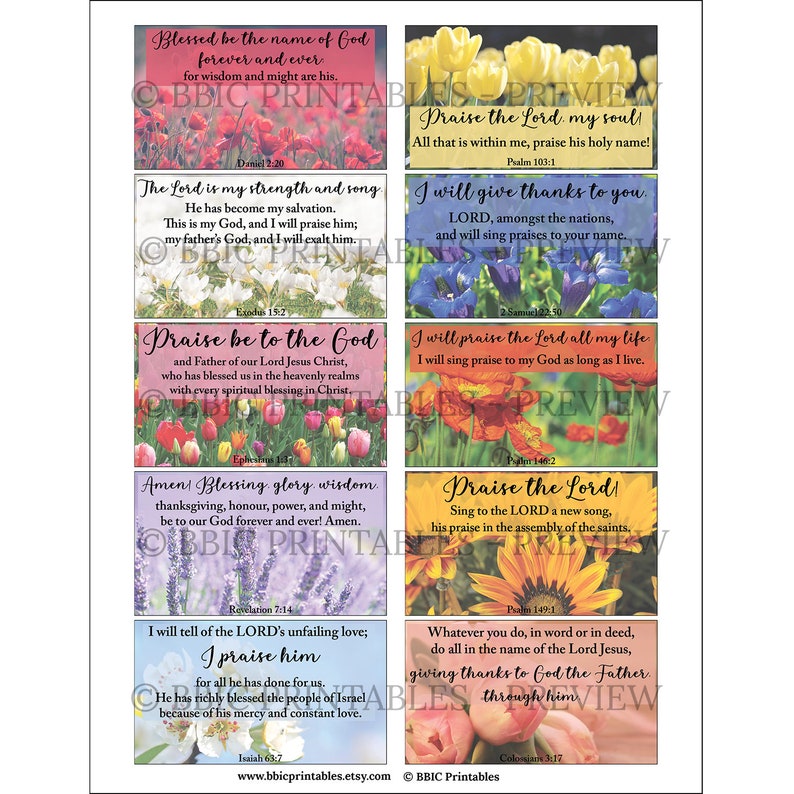 10 Praise Floral Printable Scripture Cards C6 INSTANT - Etsy