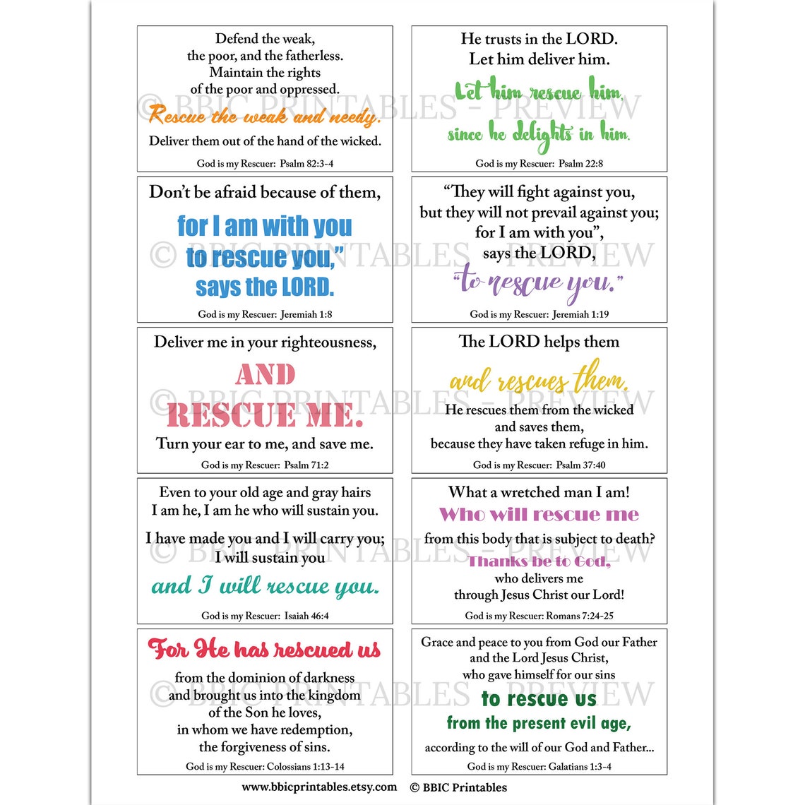 10 God is My Rescuer Printable Scripture Cards C1 INSTANT DOWNLOAD, God ...
