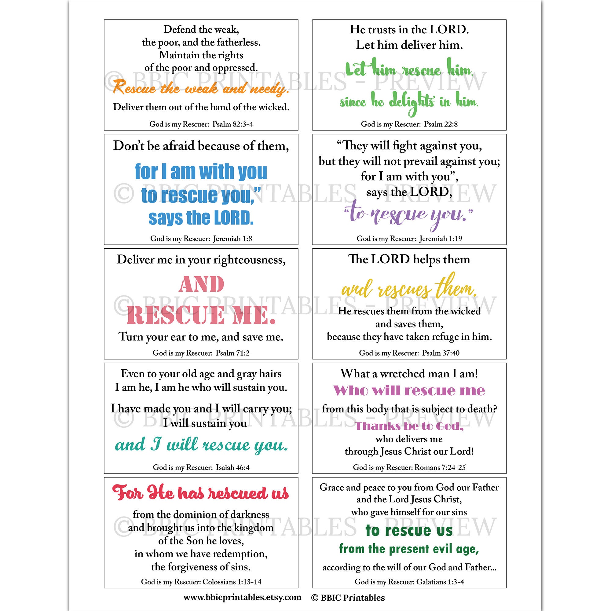 10 God is My Rescuer Printable Scripture Cards C1 INSTANT DOWNLOAD, God ...