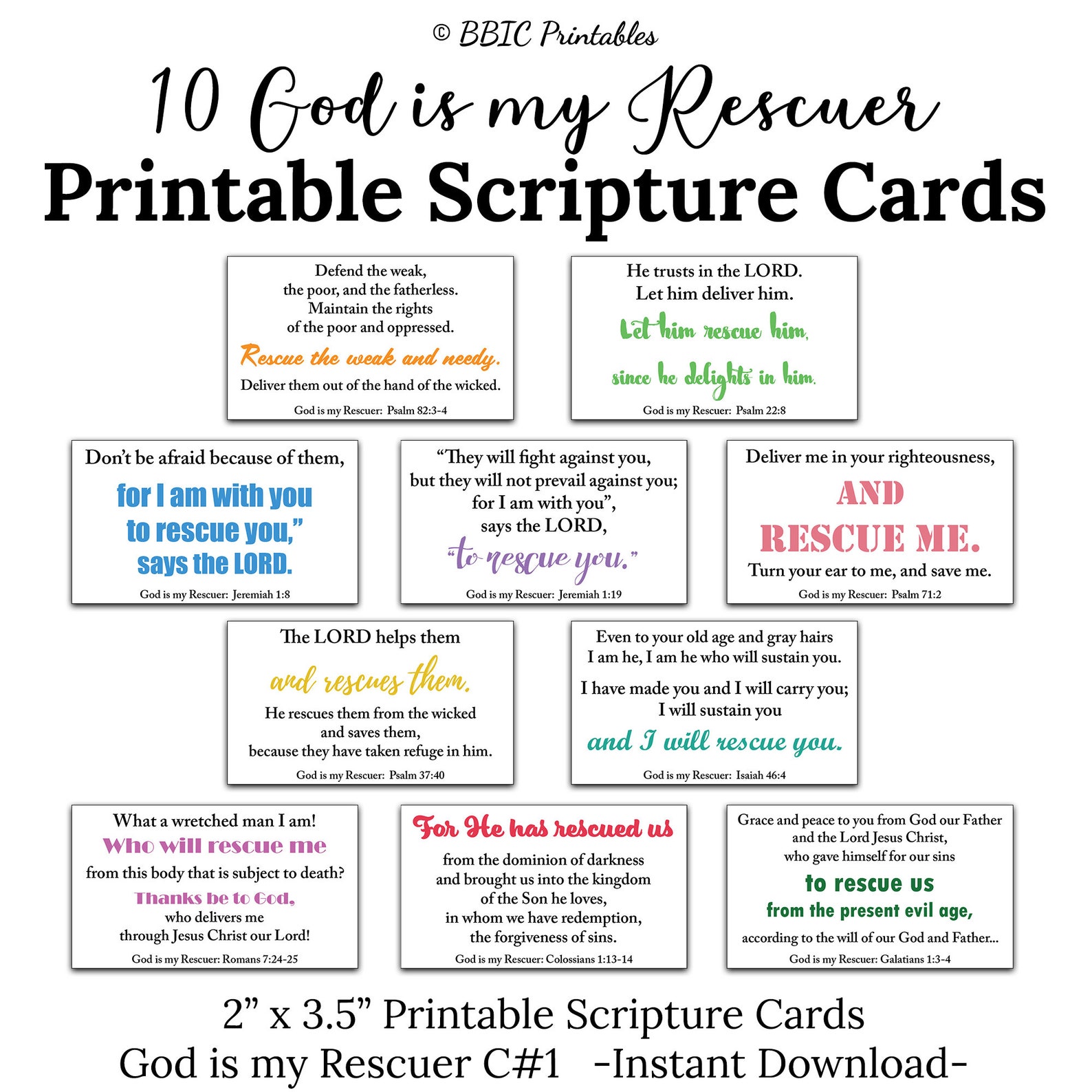 10 God is My Rescuer Printable Scripture Cards C1 INSTANT DOWNLOAD, God ...