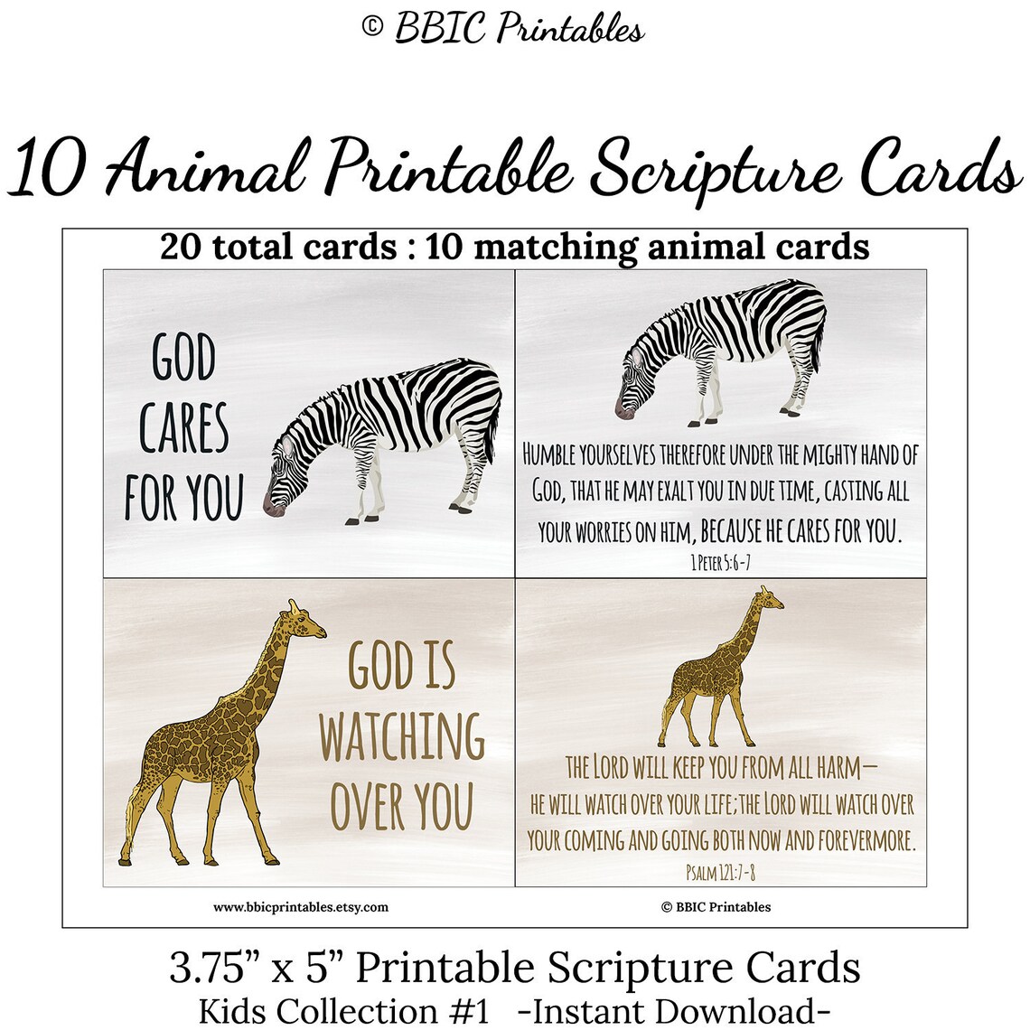 10 Animal Printable Scripture Cards kids C1 INSTANT - Etsy