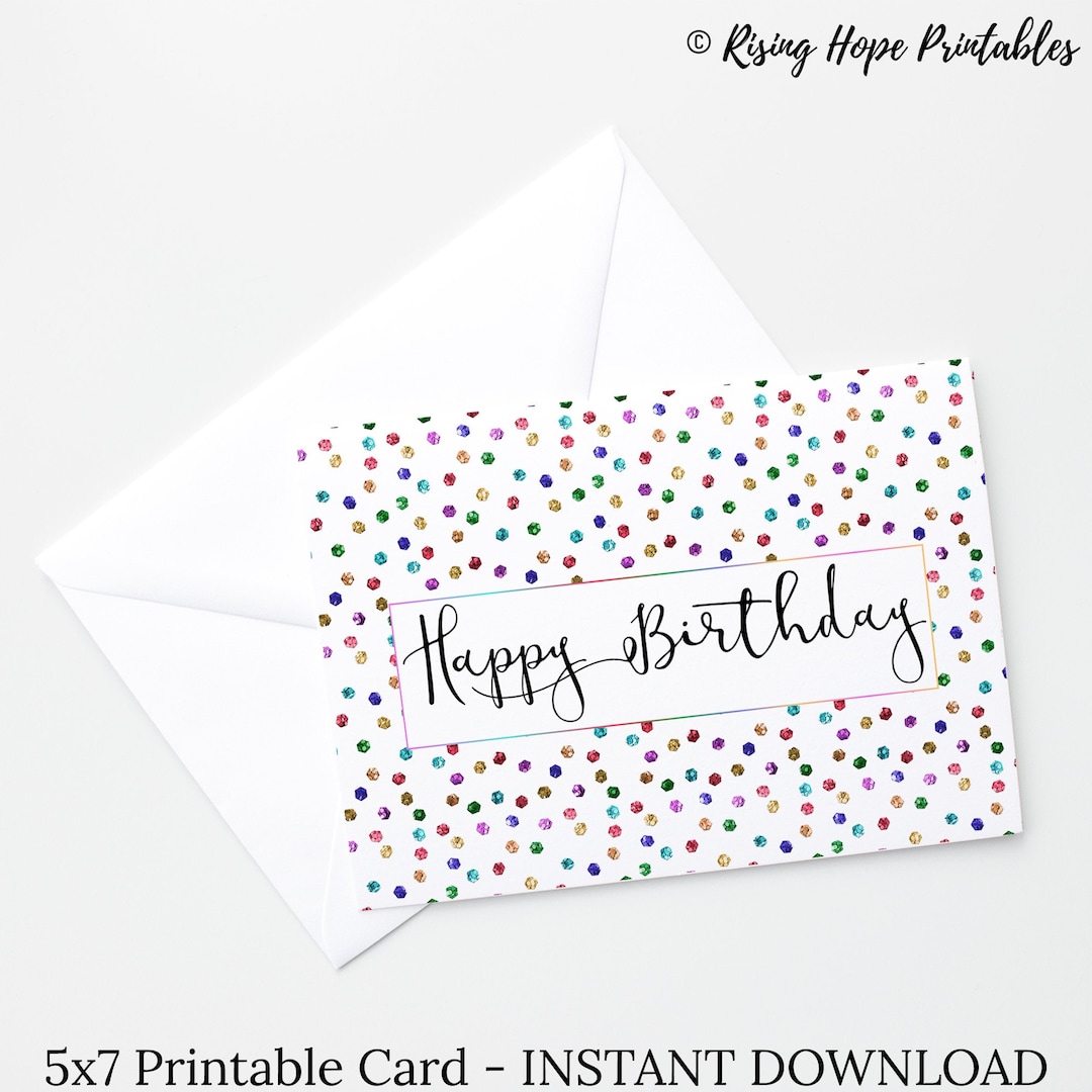 Happy Birthday Printable Card - 5x7 Blank Inside Card- INSTANT DOWNLOAD ...
