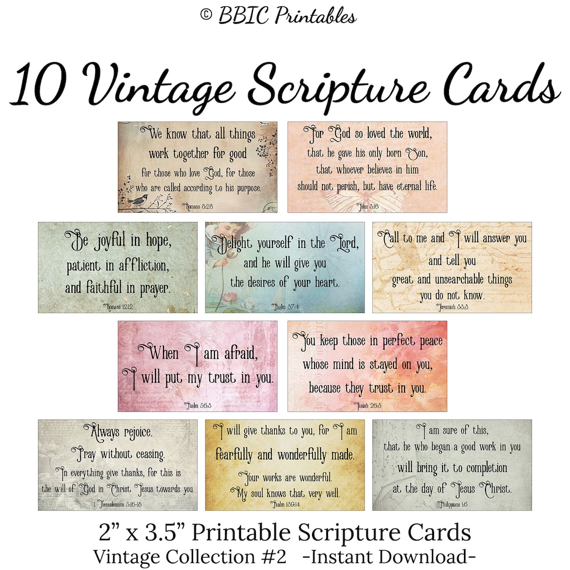 10 Vintage Printable Scripture Cards C2 INSTANT DOWNLOAD, Popular Well ...