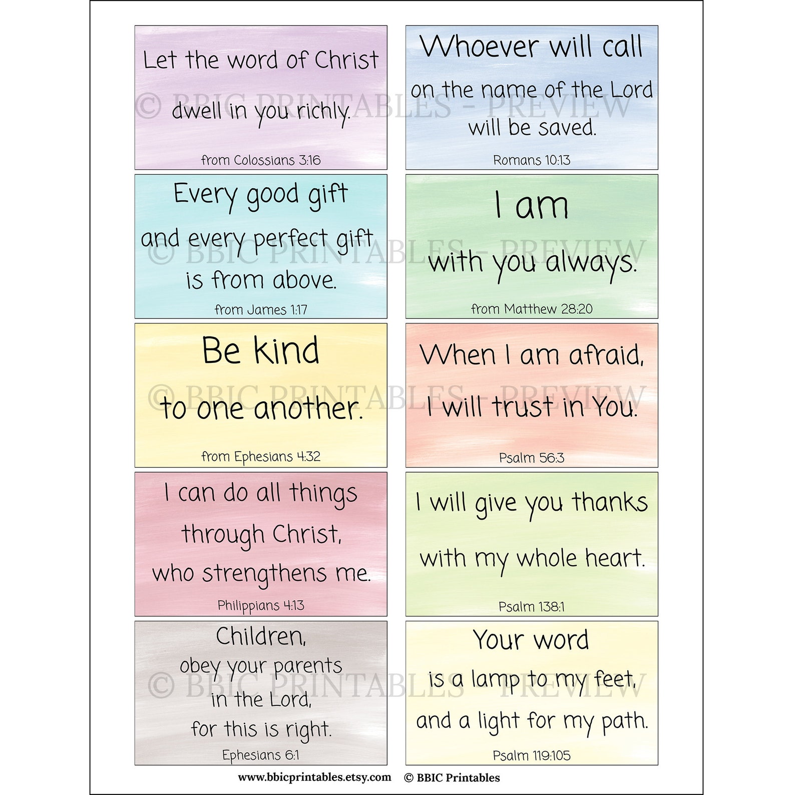 10 Kids Memory Verses -C2- INSTANT DOWNLOAD, Kids Children's Memory ...