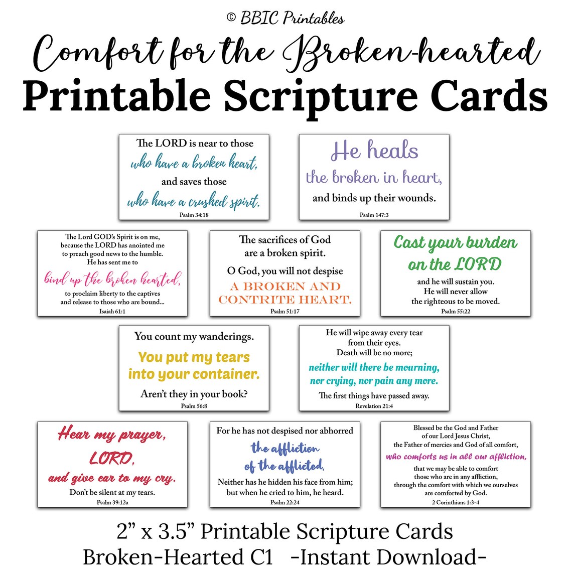 10 Comfort for the Broken-hearted Printable Scripture Cards -C1 ...