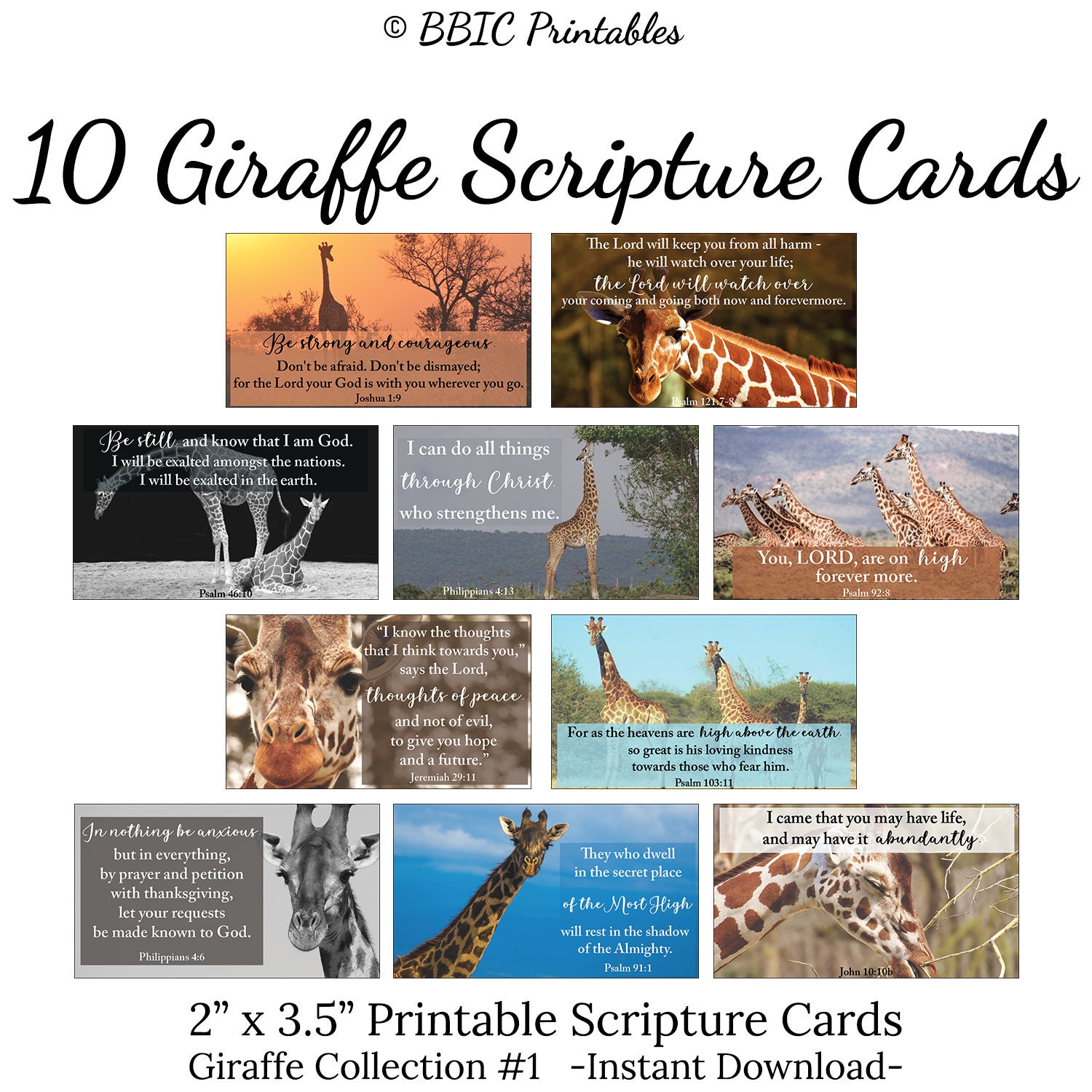 10 Giraffe Printable Scripture Cards -C1- INSTANT DOWNLOAD, Giraffe ...