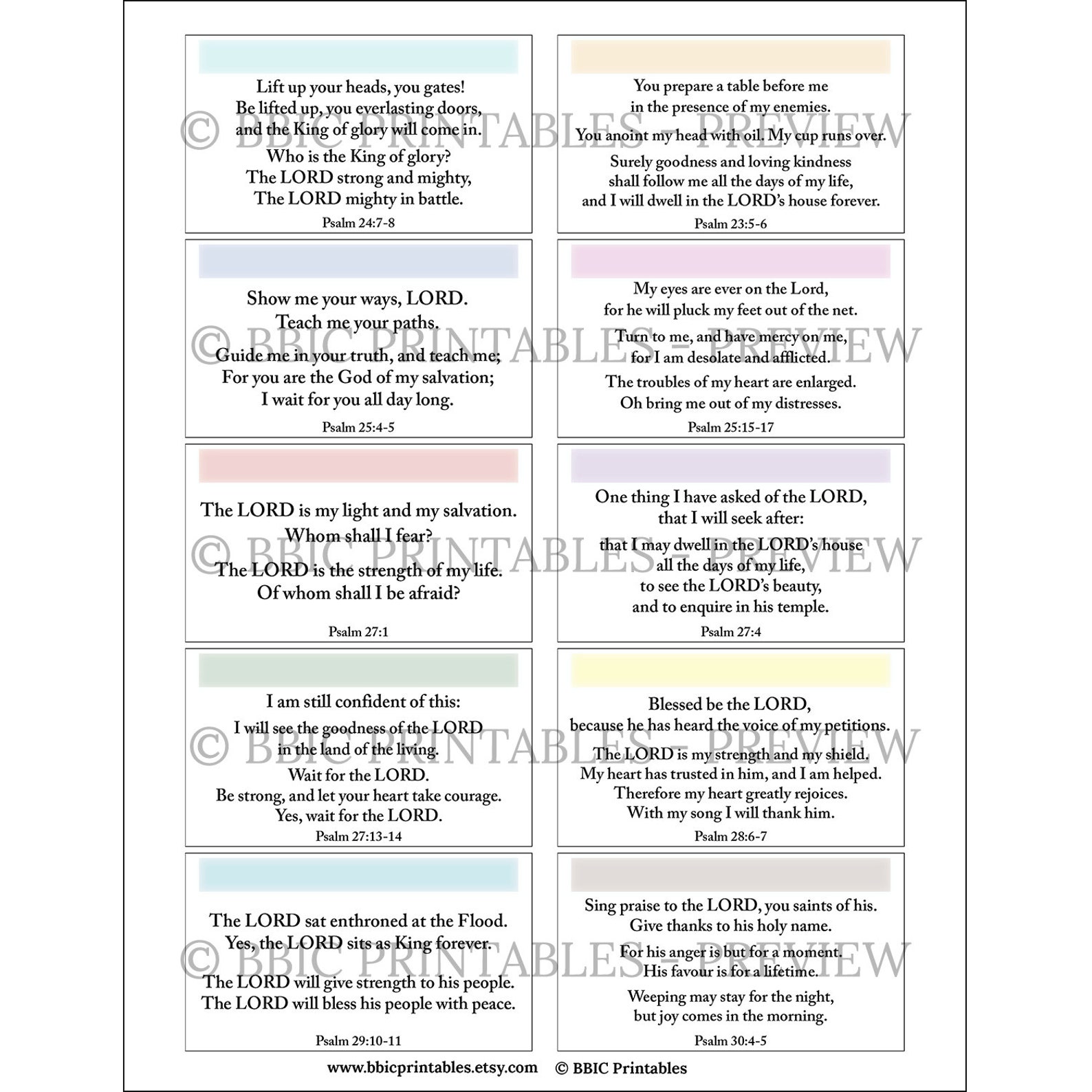 10 Personalizable Printable PSALM Scripture Cards -personalized ...
