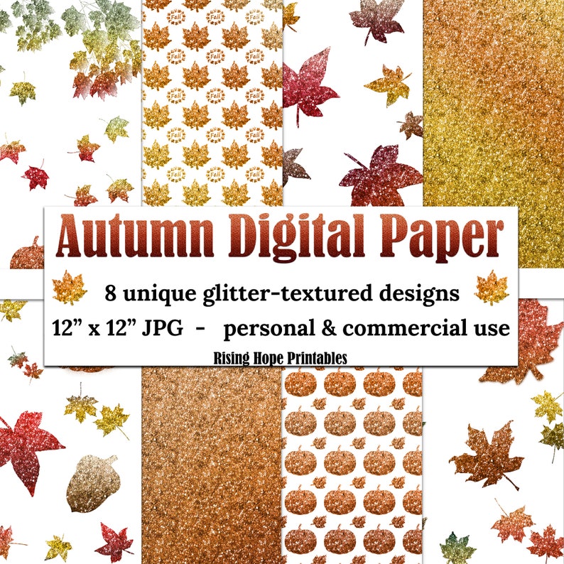 Autumn Fall Digital Paper INSTANT DOWNLOAD, Autumn Fall Glitter Falling ...