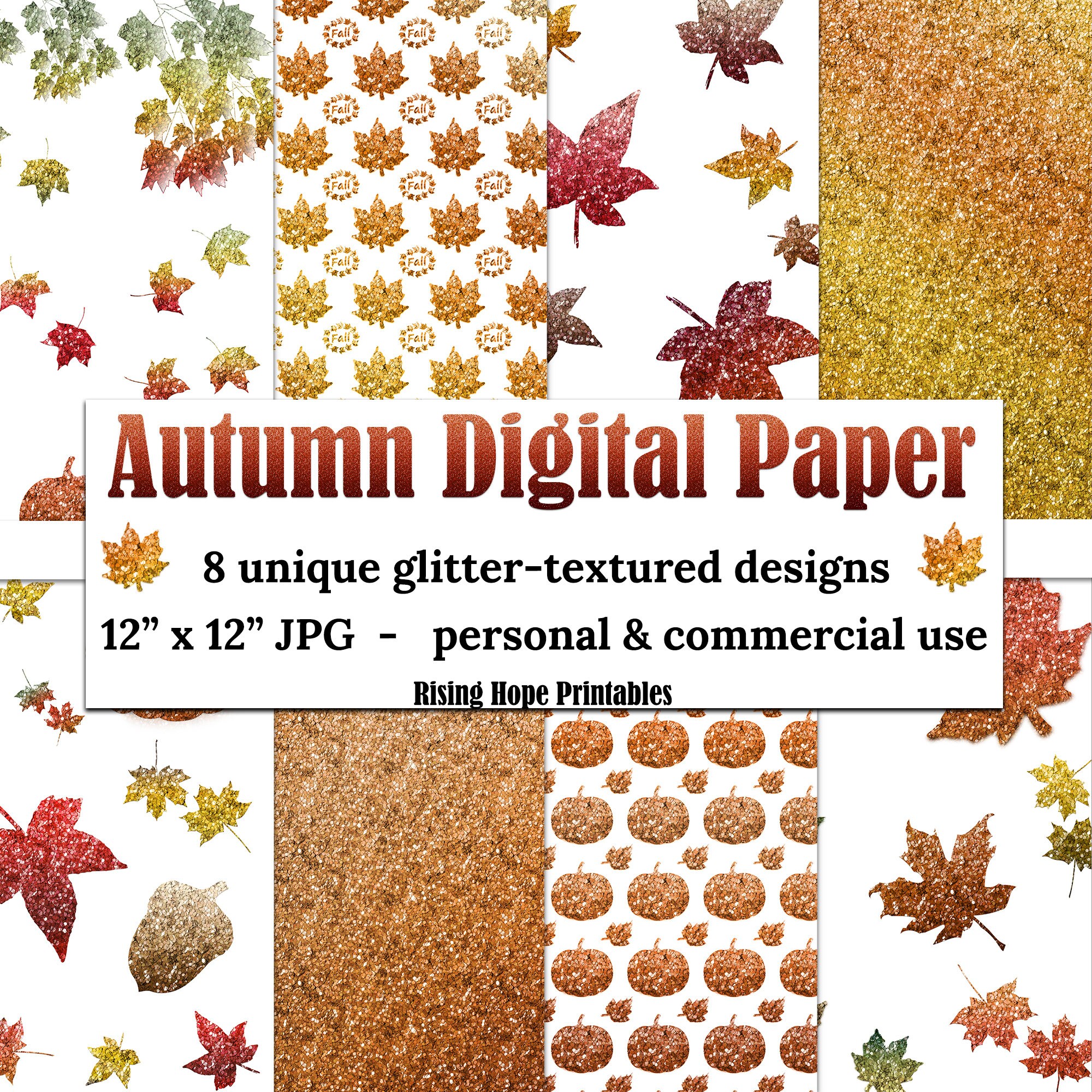 Autumn Fall Digital Paper INSTANT DOWNLOAD, Autumn Fall Glitter Falling ...