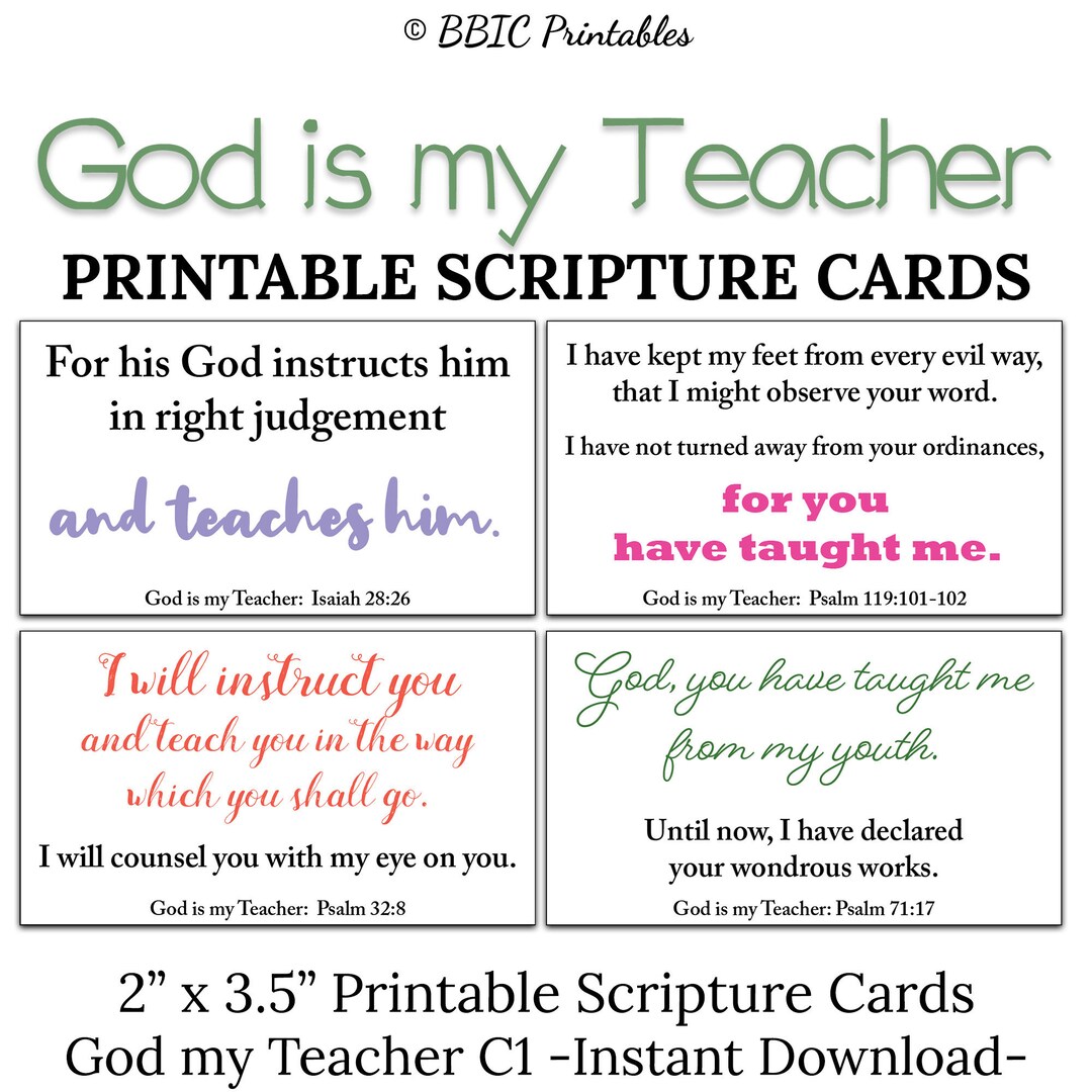 10 God is My Teacher Printable Scripture Cards -C1- INSTANT DOWNLOAD ...