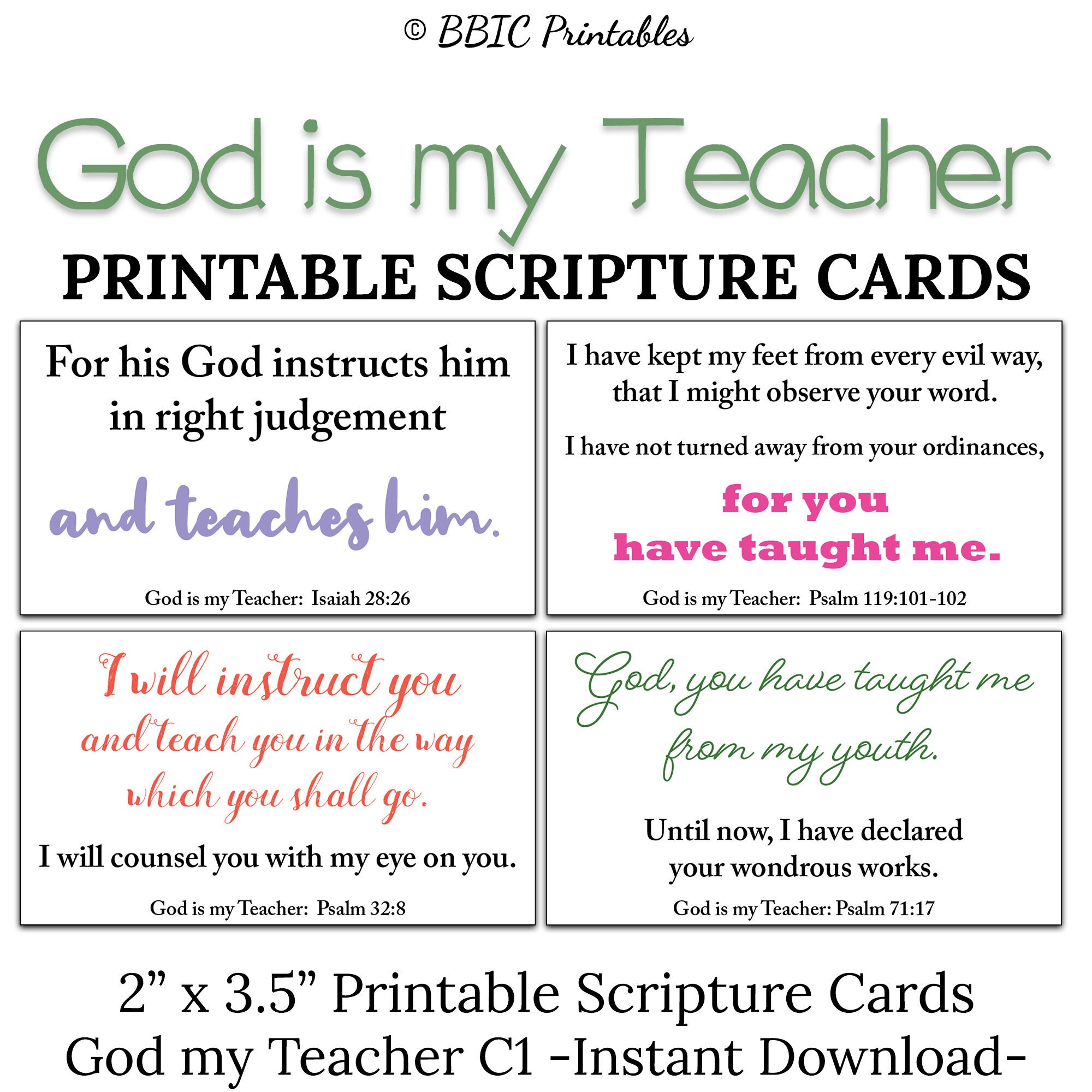 10 God is My Teacher Printable Scripture Cards C1 INSTANT DOWNLOAD, God ...