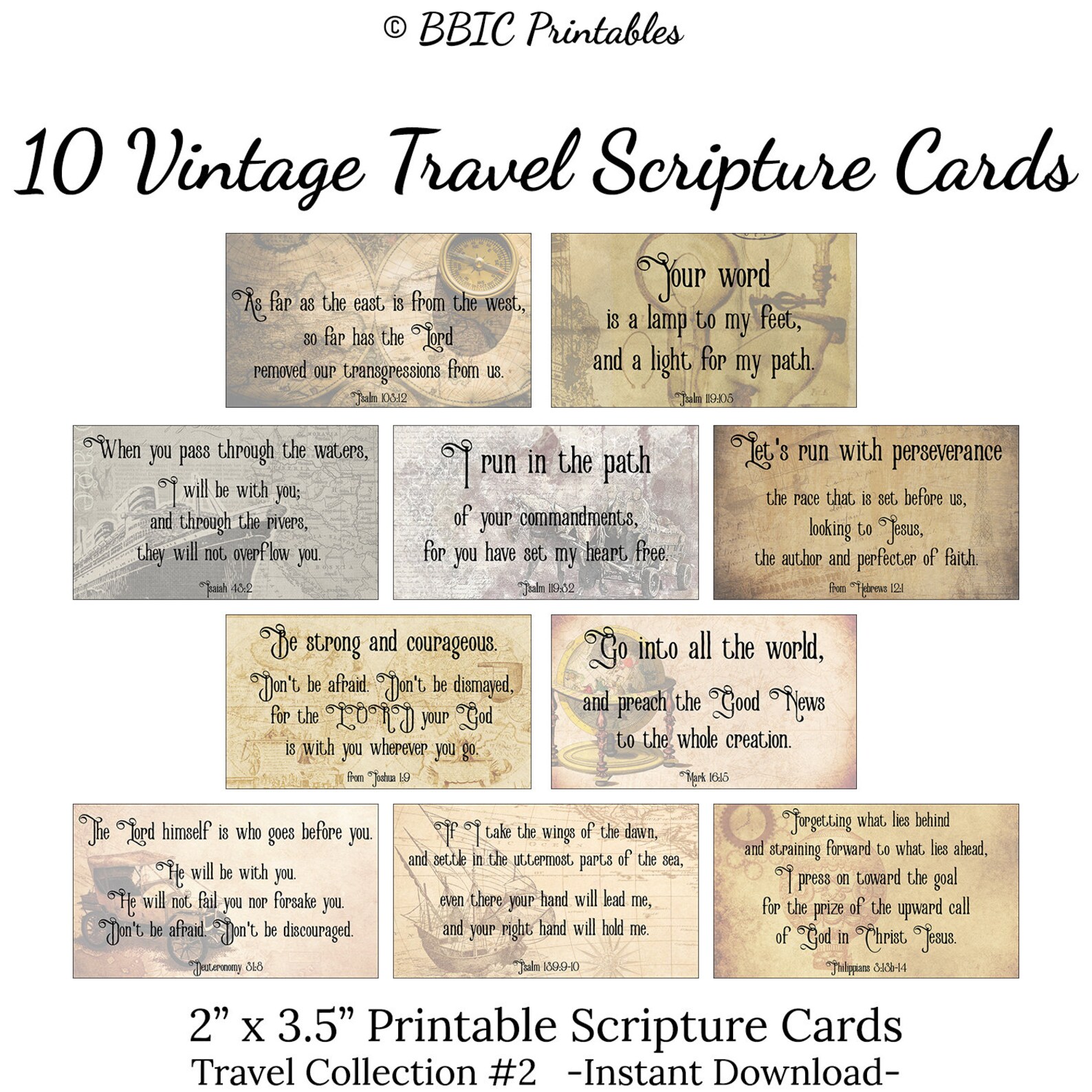 10 Vintage Travel Printable Scripture Cards -collection #2- INSTANT ...