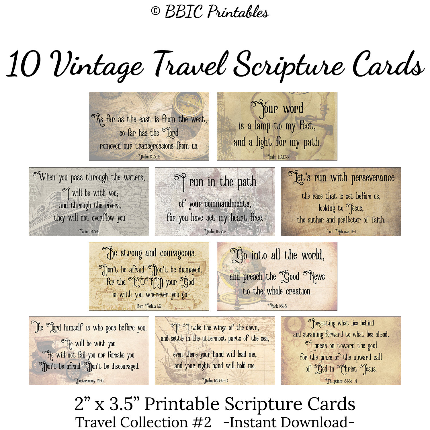 10 Vintage Travel Printable Scripture Cards collection 2 INSTANT ...