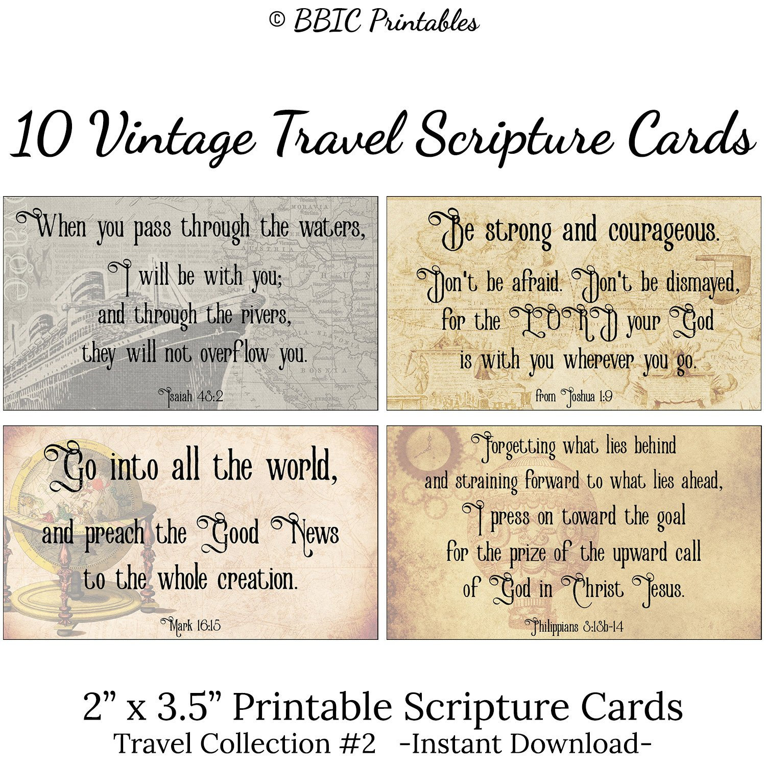 10 Vintage Travel Printable Scripture Cards collection 2 INSTANT ...