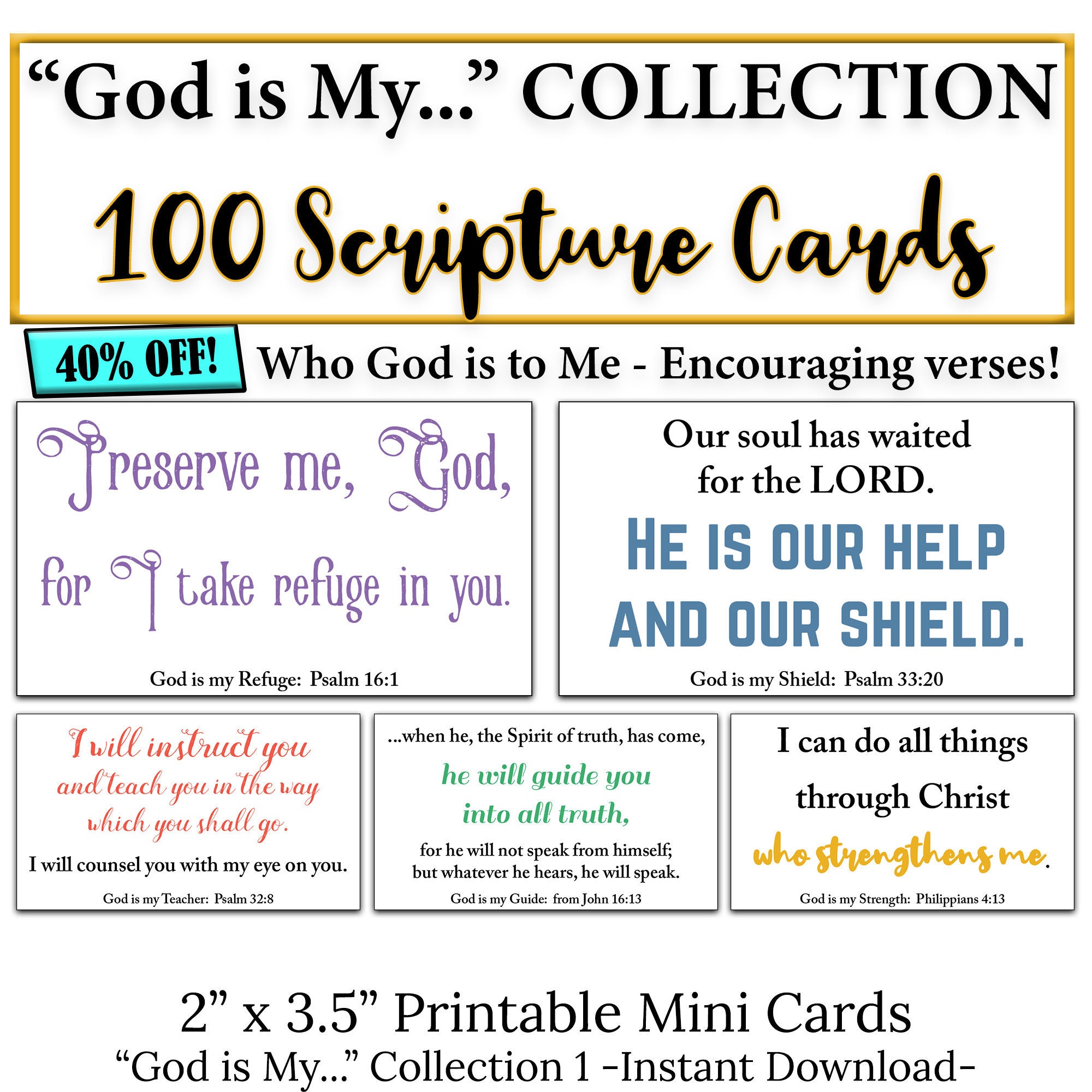 100 Scripture Cards Who God is to Me DOWNLOAD 2x3.5 40% OFF Christian ...