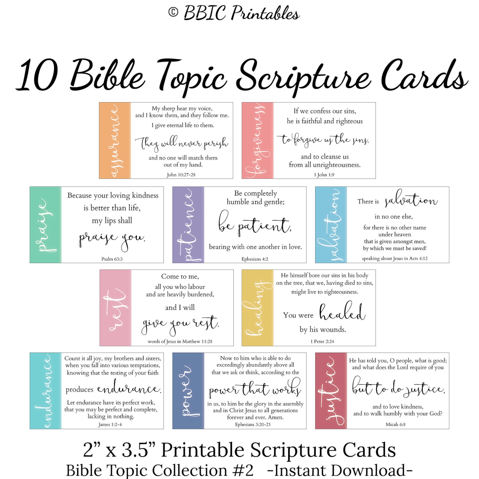 10 Bible Topic Scripture Cards collection 2 INSTANT DOWNLOAD, 2x3.5 ...