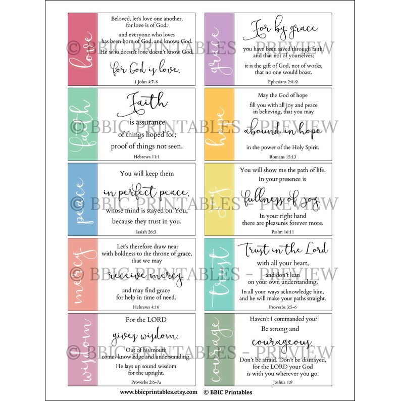 10 Bible Topic Scripture Cards collection 1 INSTANT DOWNLOAD, 2x3.5 ...