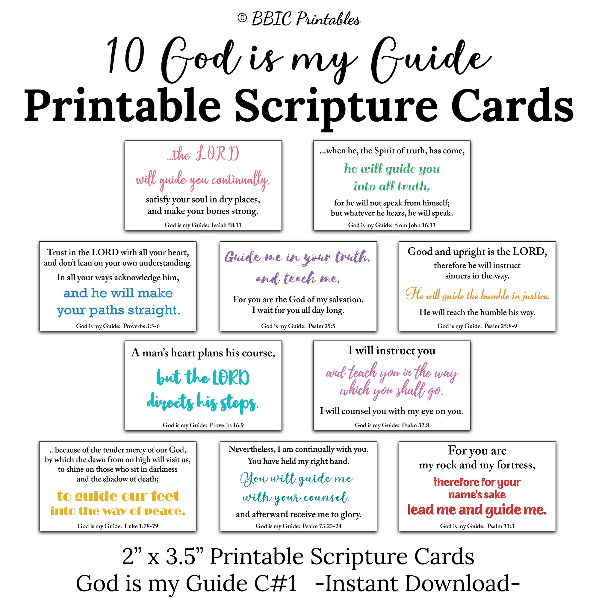 10 God is My Guide Printable Scripture Cards -C1- INSTANT DOWNLOAD, God ...
