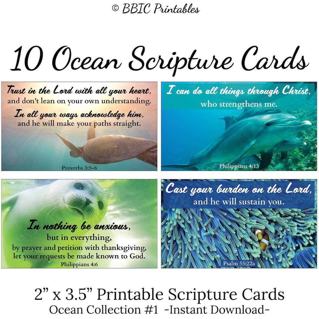 10 Ocean Printable Scripture Cards -collection #1- INSTANT DOWNLOAD ...