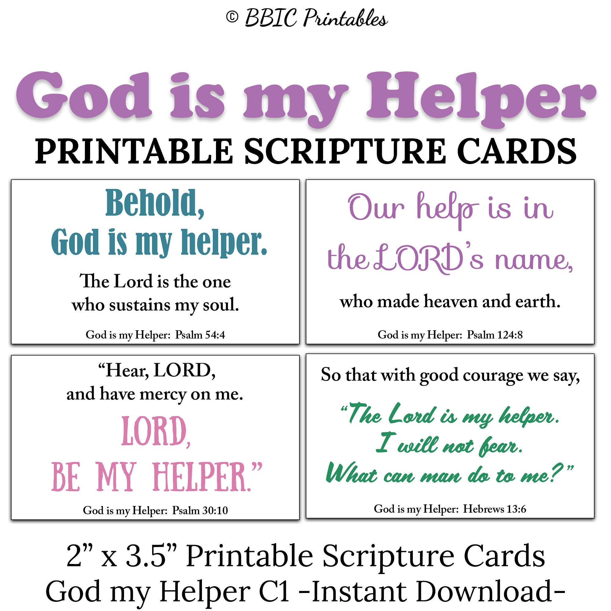 10 God is My Helper Printable Scripture Cards -C1- INSTANT DOWNLOAD ...