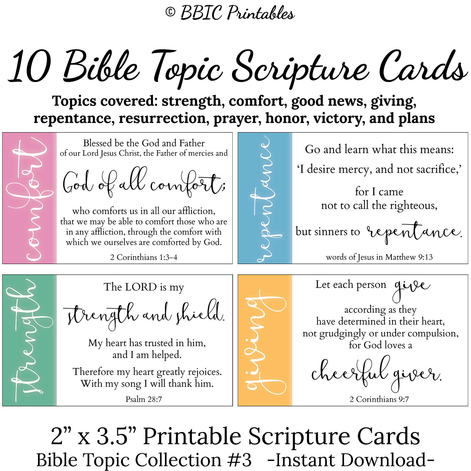 10 Bible Topic Scripture Cards -collection #3- INSTANT DOWNLOAD, 2x3.5 ...