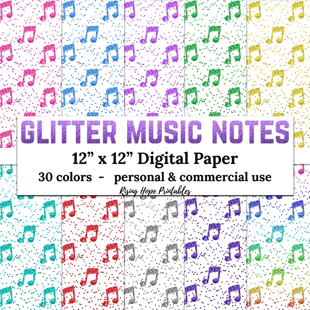 Glitter Music Notes Digital Paper- INSTANT DOWNLOAD, 12x12 Glittery ...