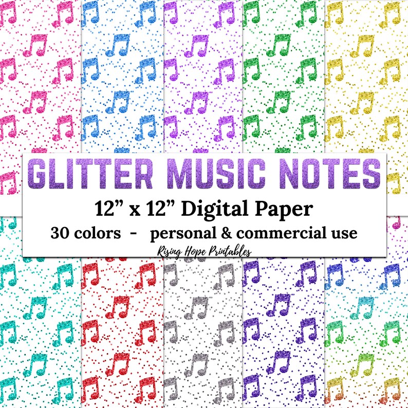 Glitter Music Notes Digital Paper INSTANT DOWNLOAD, 12x12 Glittery ...