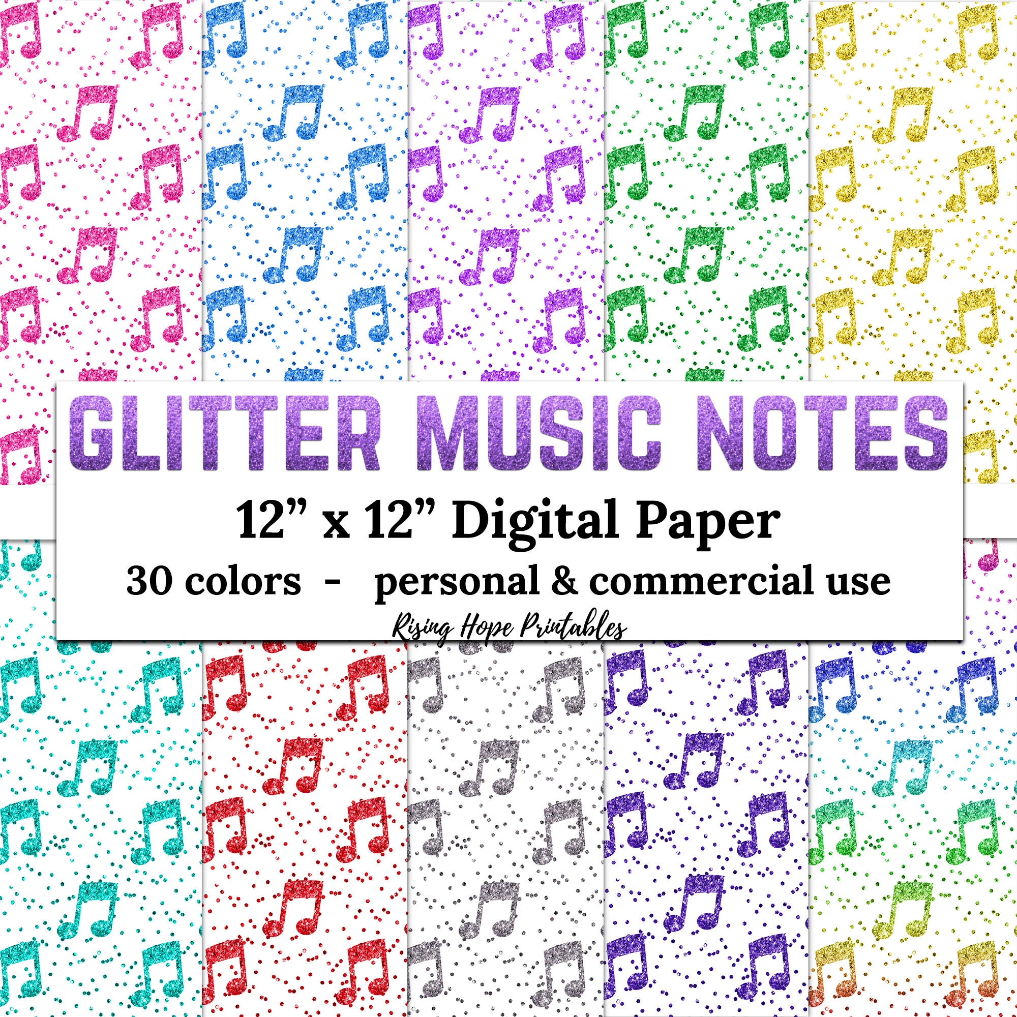 Glitter Music Notes Digital Paper INSTANT DOWNLOAD, 12x12 Glittery ...