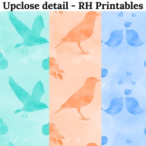 Watercolor Bird Digital Paper- INSTANT DOWNLOAD, 12x12 15 Colors ...