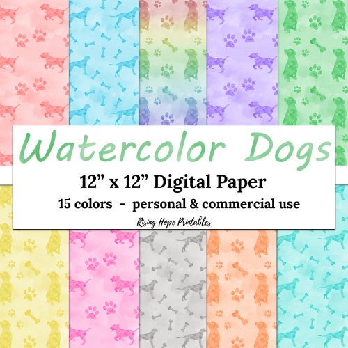 Watercolor Paw Print Paper INSTANT DOWNLOAD 12x12 15 Colors - Etsy
