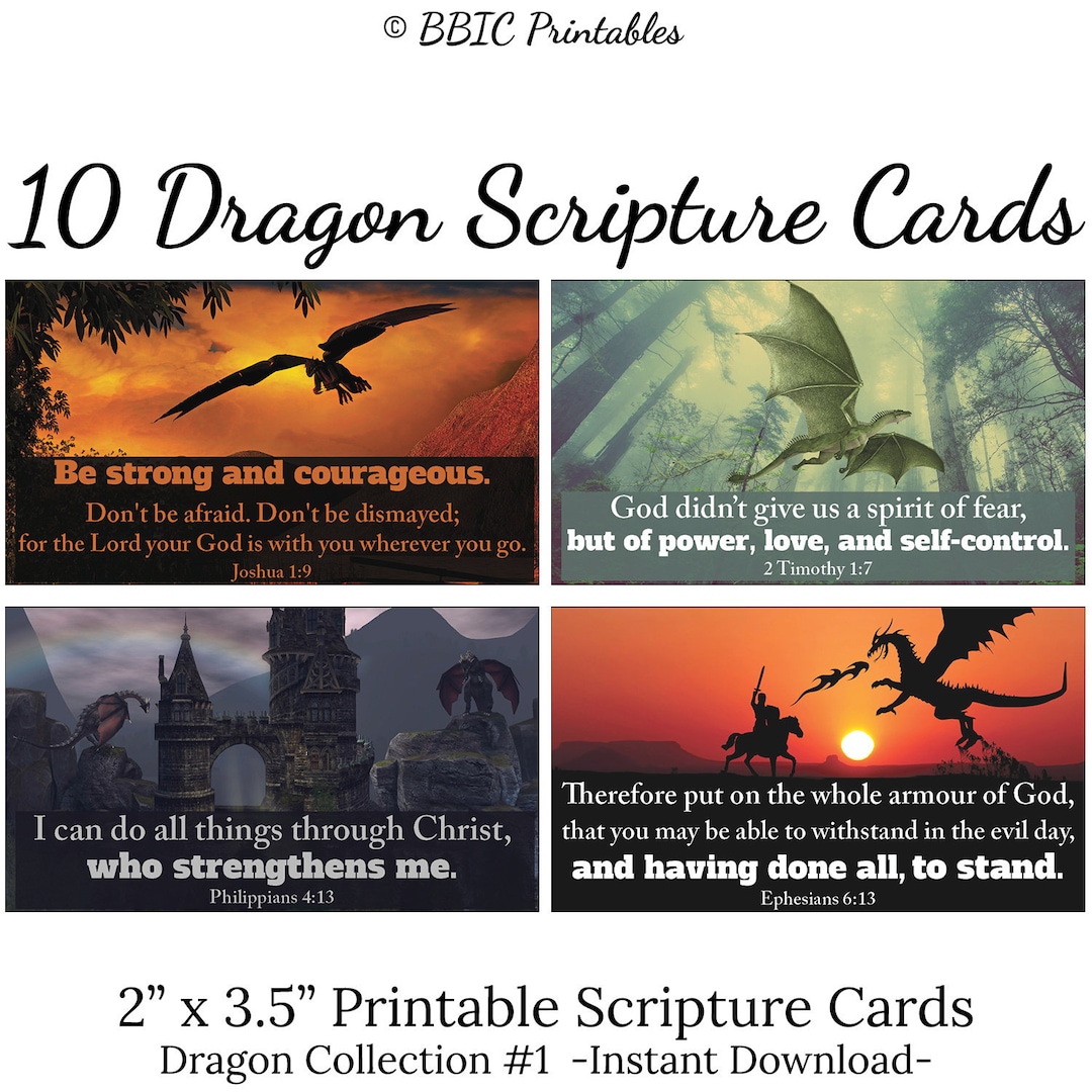 10 Dragon Printable Scripture Cards -#C1- INSTANT DOWNLOAD, Dragon ...