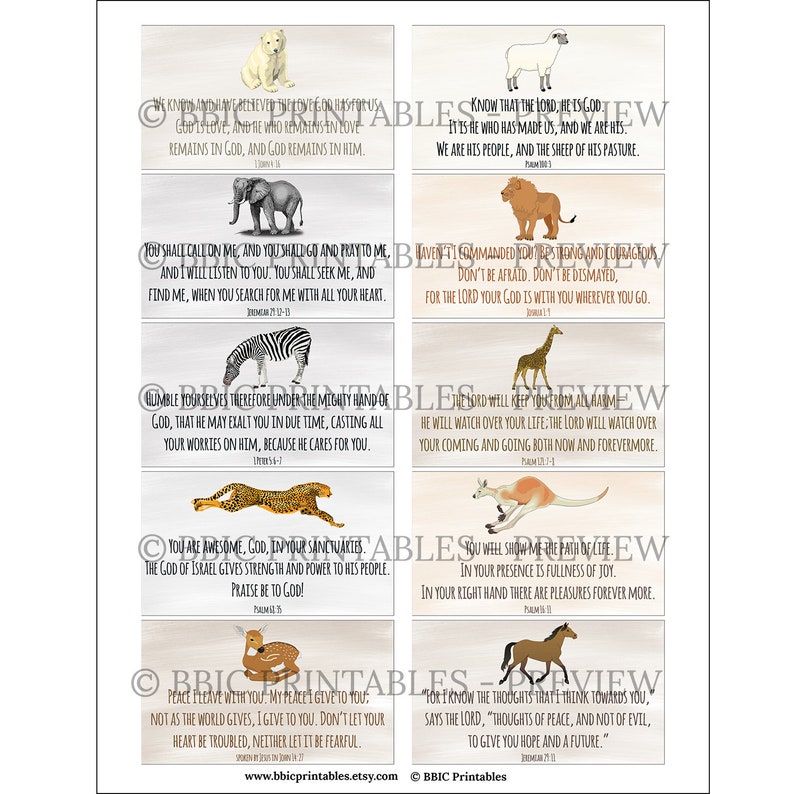 10 Kids Animal Scripture Cards kids Collection 1 INSTANT - Etsy