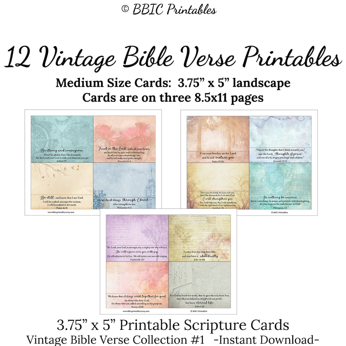 12 Blank Vintage Printable Bible Verse Cards C1 INSTANT - Etsy