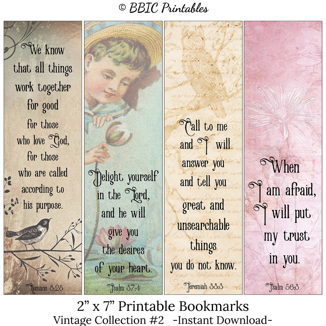10 Printable Vintage Scripture Bookmarks -C2- INSTANT DOWNLOAD, 2x7 Set ...