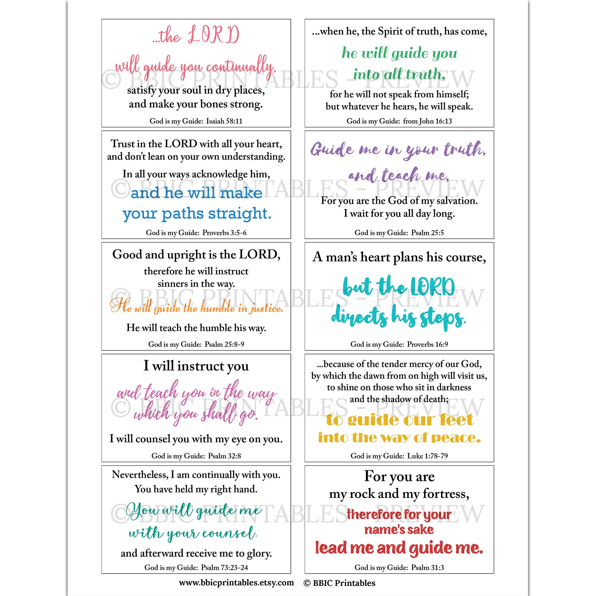 10 God is My Guide Printable Scripture Cards C1 INSTANT DOWNLOAD, God ...