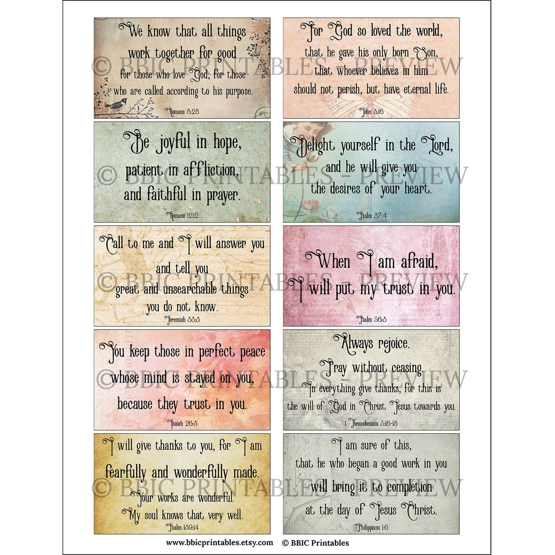 10 Vintage Printable Scripture Cards C2 INSTANT DOWNLOAD, Popular Well ...