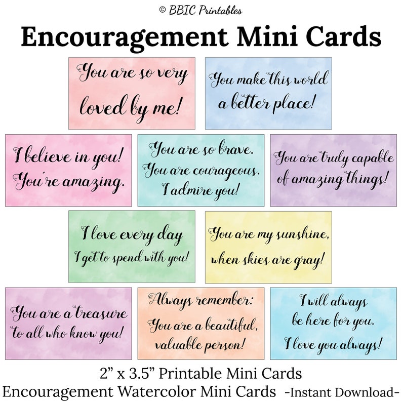 10 Encouragement Mini Cards- DIGITAL DOWNLOAD, 2x3.5 Encouraging ...