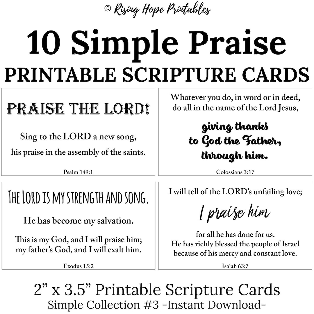 10 Praise Printable Scripture Cards -C3- INSTANT DOWNLOAD, Simple Plain ...