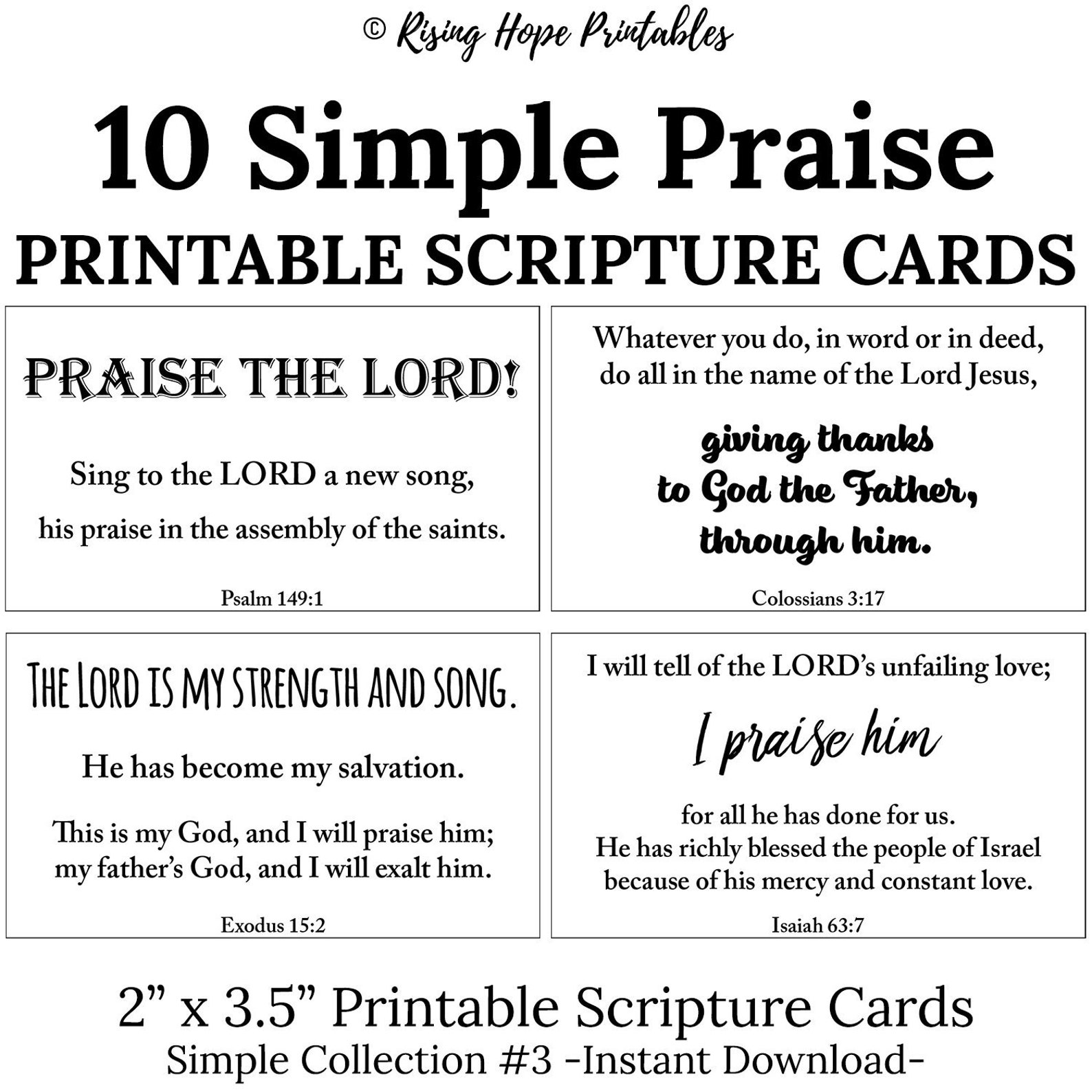 10 Praise Printable Scripture Cards -C3- INSTANT DOWNLOAD, Simple Plain ...